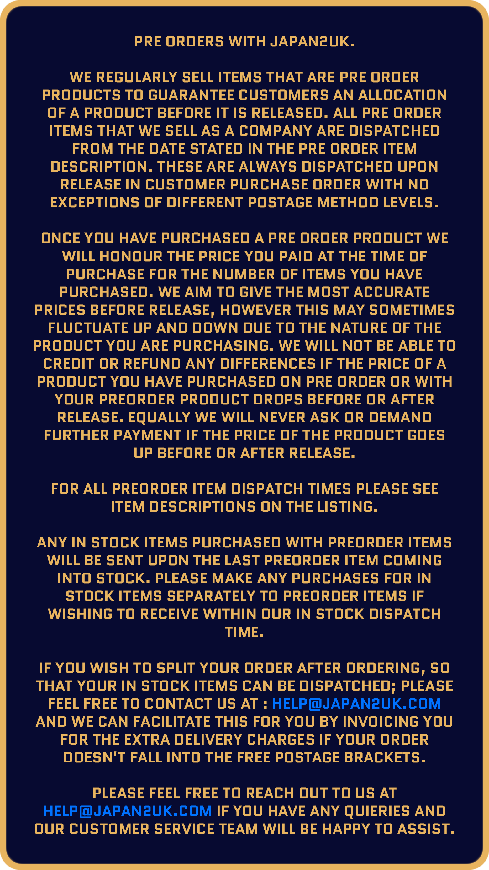 Pre Order Policy — Japan2UK