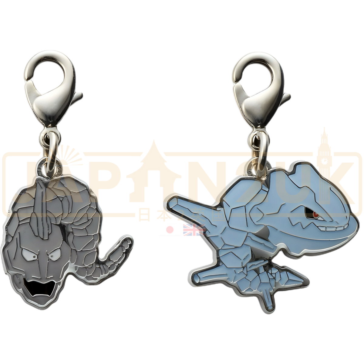 Pokemon Center Japan - 0095 / 0208 Onix & Steelix Metal Charm/Keychain ...