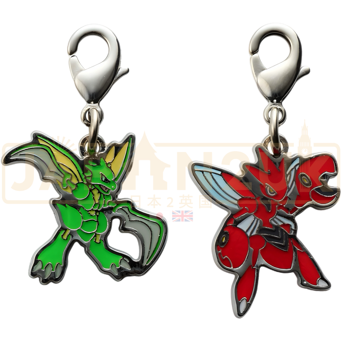 Pokemon Center Japan - 0123 / 0212 Scyther & Scizor Metal Charm/Keycha ...